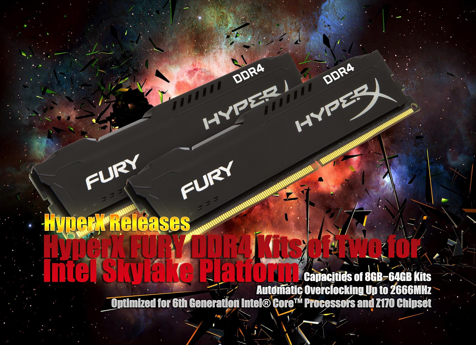 HyperX Releases HyperX FURY DDR4 Kits of Two for Intel Skylake Platform