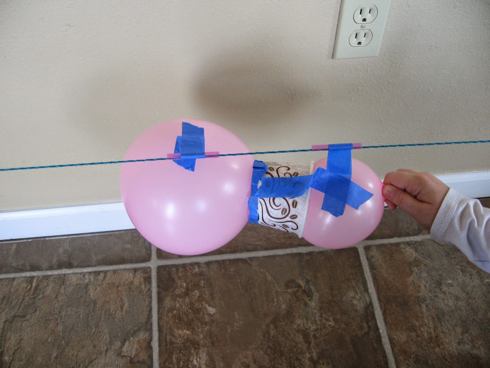 Almost Unschoolers: Two-Stage Balloon Rocket - Take Two