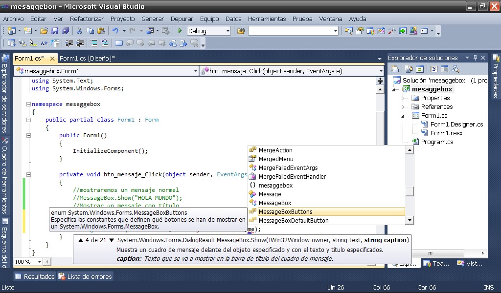 "EL HUGUITO": Messagebox en C#