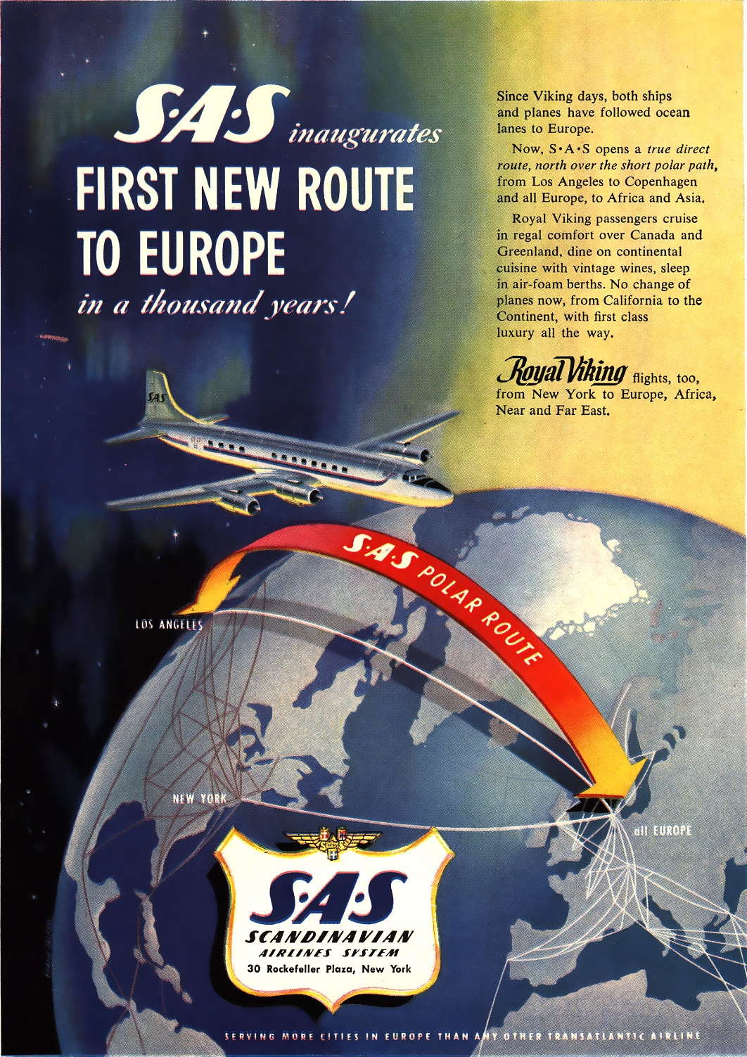 transpress nz: SAS advert from 1954 featuring a DC-4