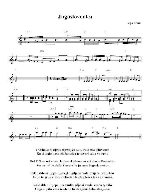 NOTE | DOMACE I STRANE: JUGOSLOVENKA LEPA BRENA NOTE AKORDI TEKST