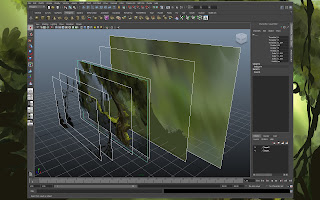 dbcharacters: 2D Paints layered in Maya for Paralax animation