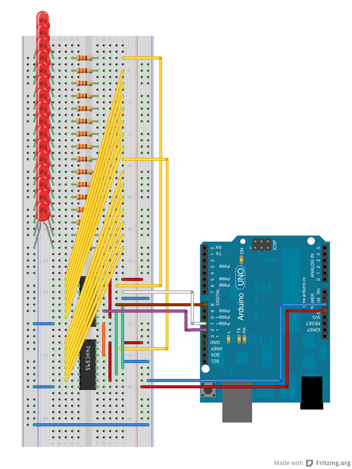 Arduino+74HC595+LED16個でPOV : Eleclog.