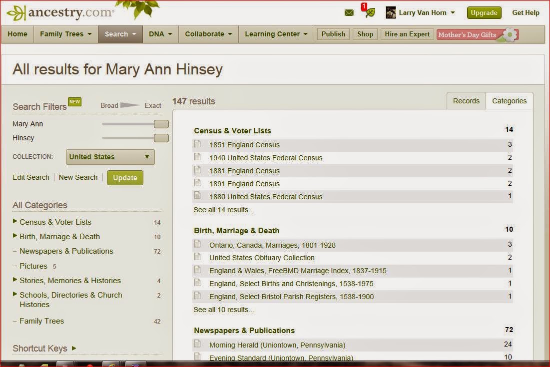 Family Roots and Branches: Ancestry New Search Engine Revisited - Again