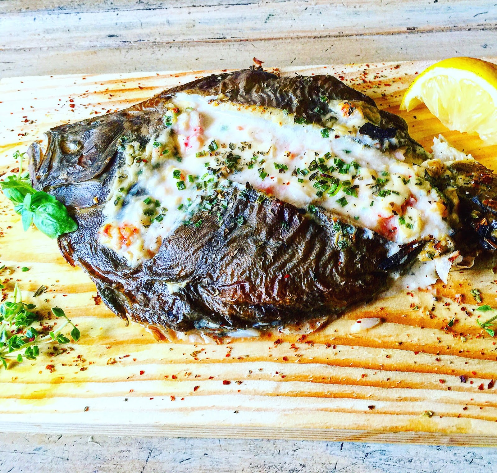 Olimpo de Sabores: Rodaballo al horno relleno de gambas