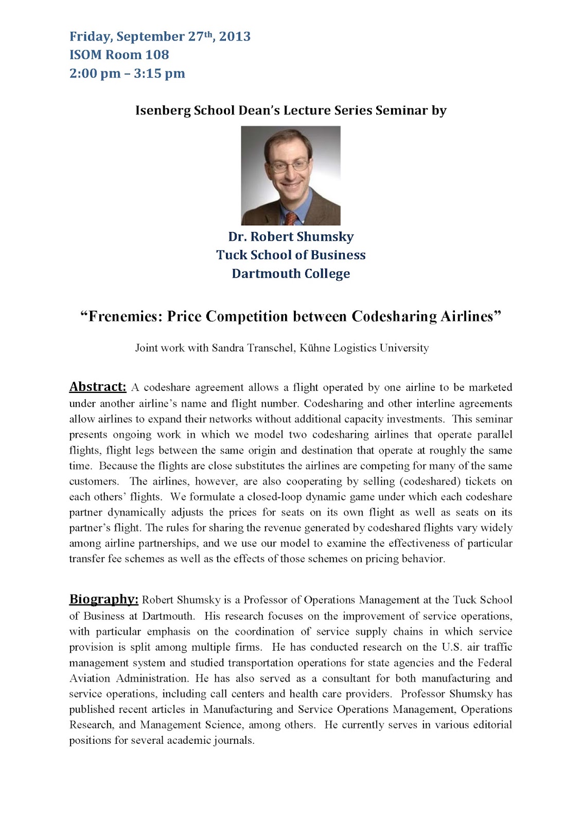 RENeW: Dr. Robert Shumsky of Dartmouth to Speak in Isenberg School Dean ...