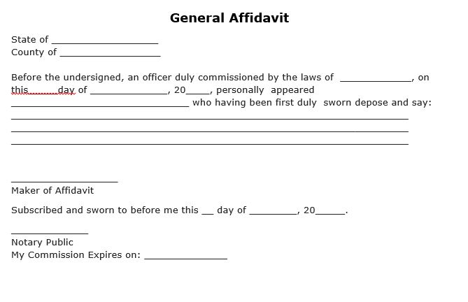 Printable Blank General Affidavit Form - Printable Forms Free Online