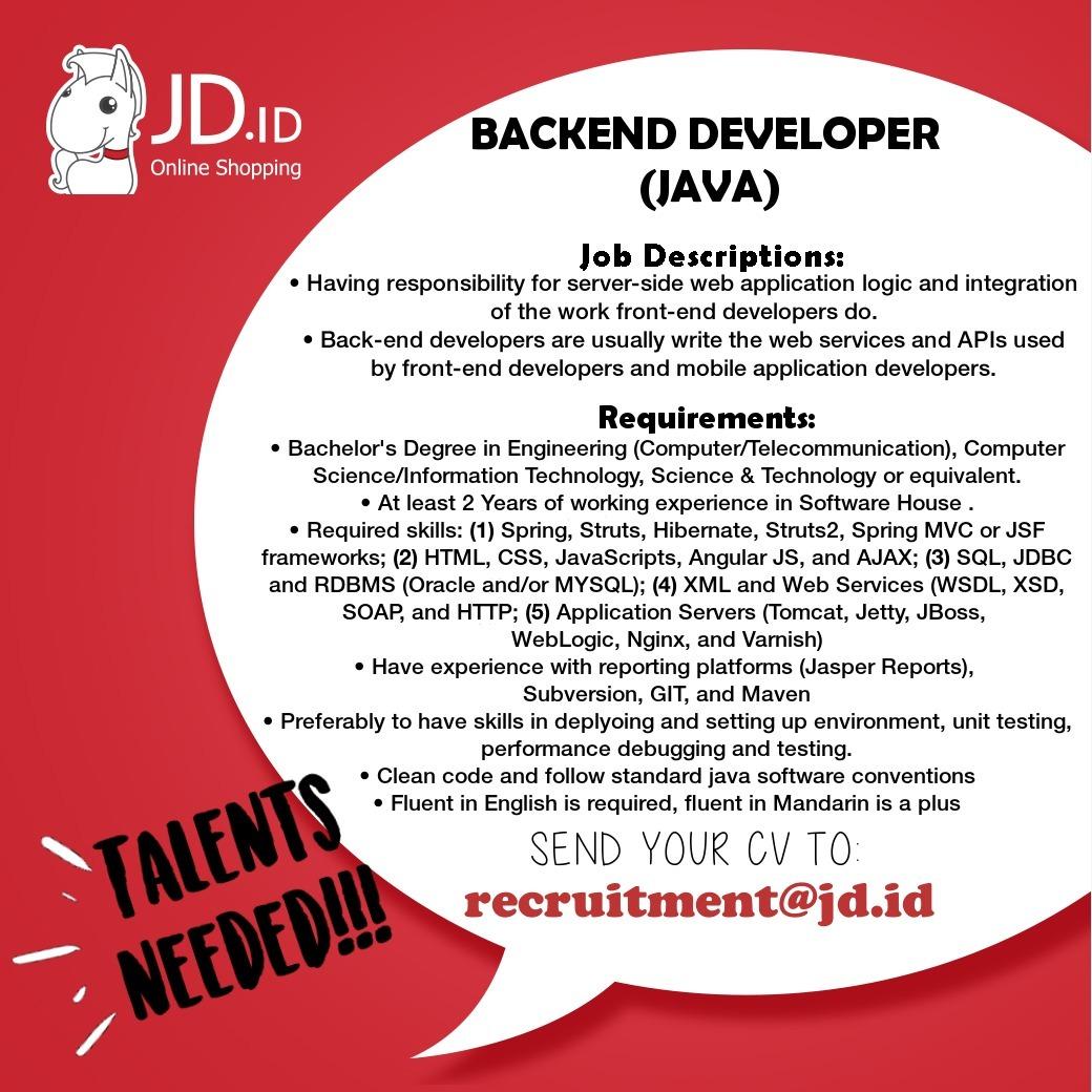 Lowongan Kerja Backend Developer Java Di Jdid Lowongan Kerja Hotel