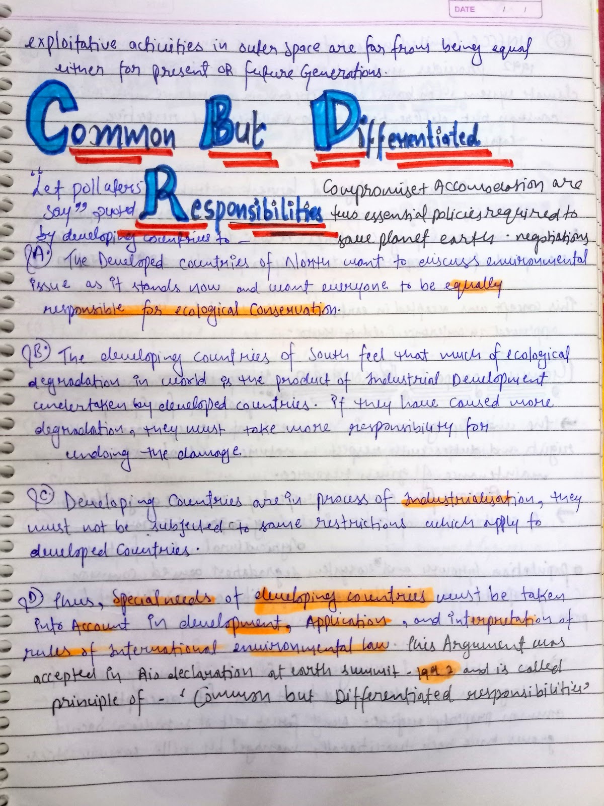 hand written notes of Environment and Natural Resources- [political ...