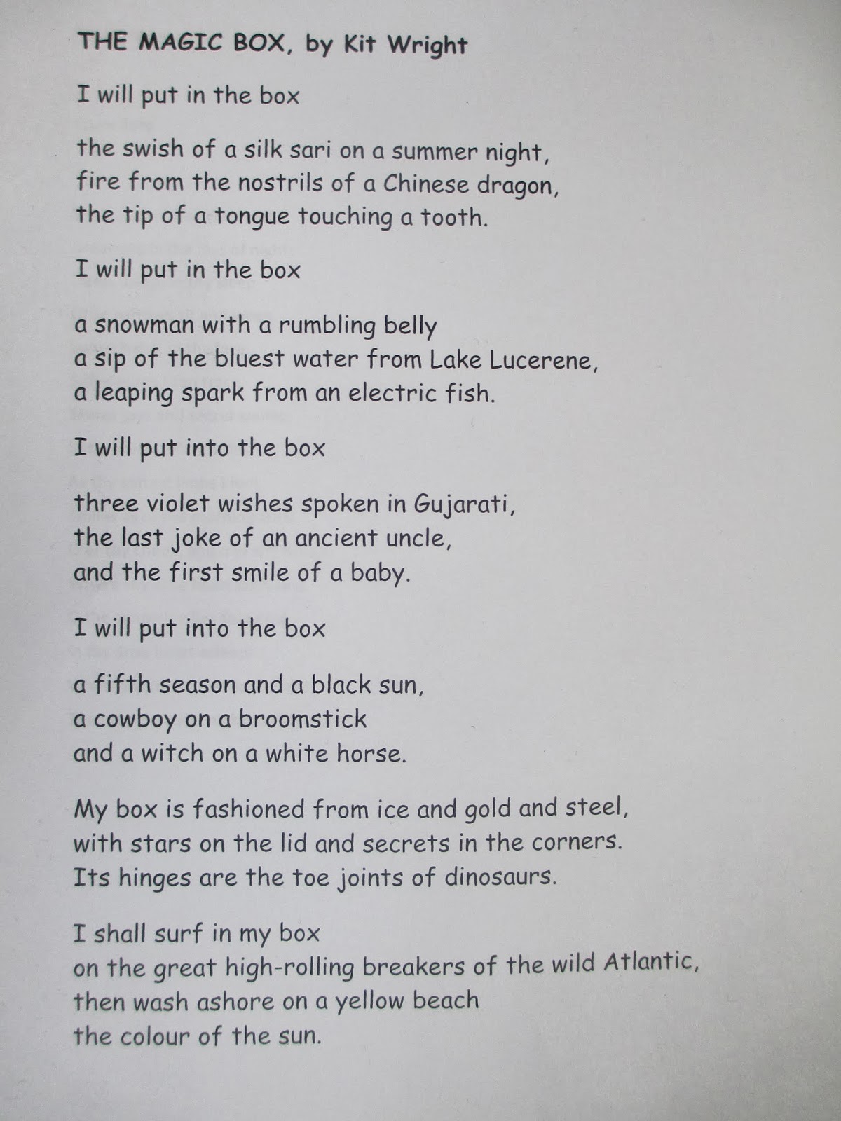 Year 4 Blog: Performing poems: The Magic Box