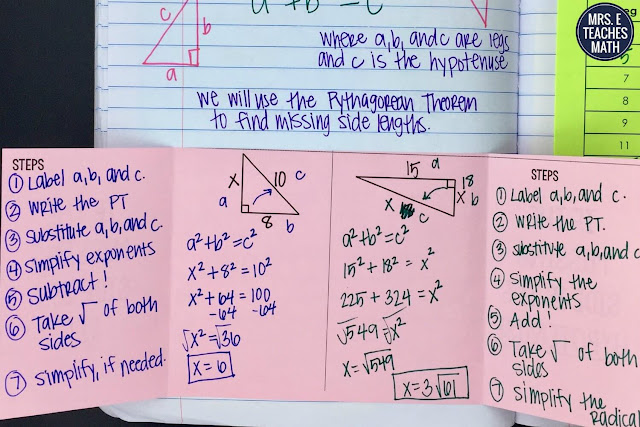 Pythagorean Theorem INB Pages | Mrs. E Teaches Math