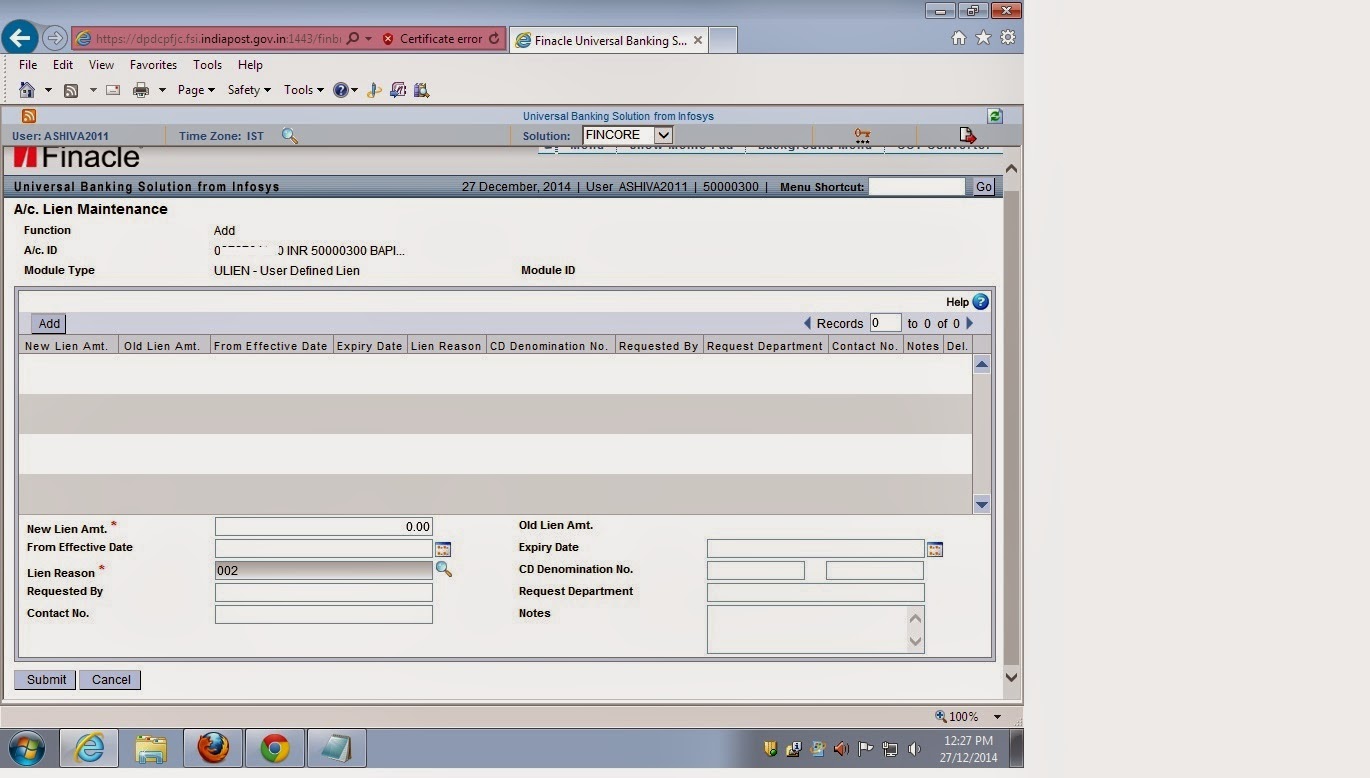 Account Maintenance Lien and Freeze in DOP Finacle - POFINACLEGUIDE