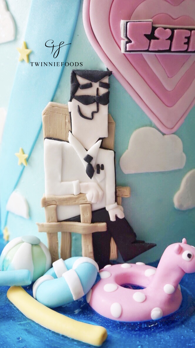 Pool party themed Powerpuff girls cake - TwinnieFoods