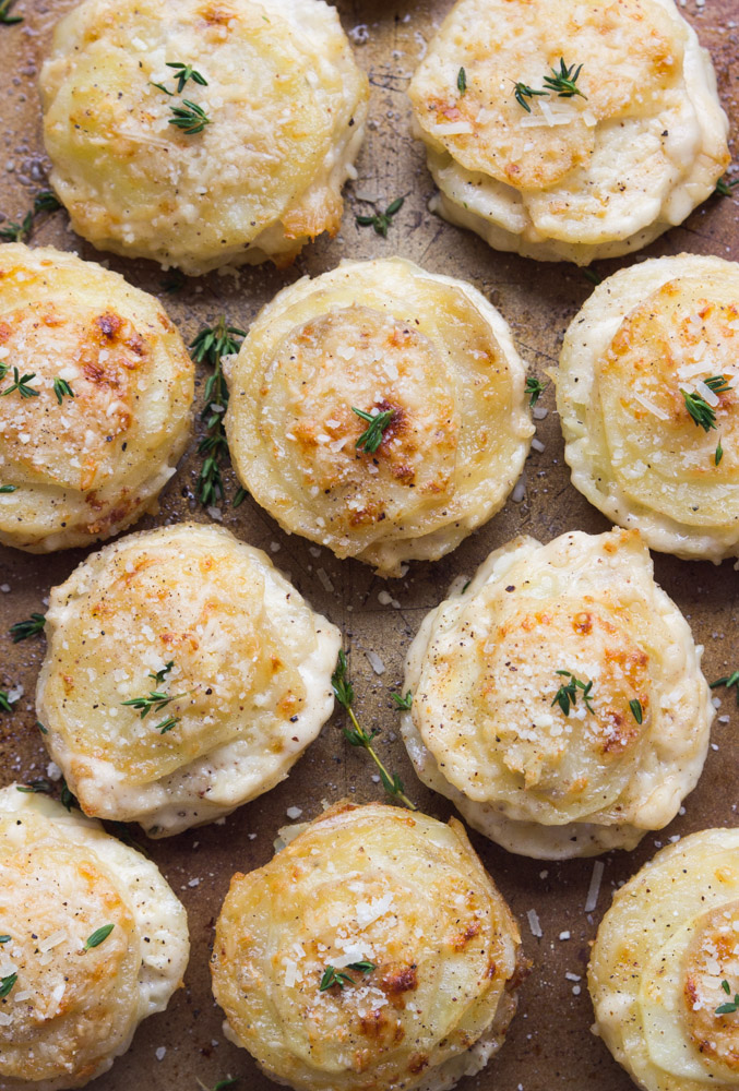 CREAMY POTATO STACKS (GARLIC + THYME + PARMESAN) - FOOD AND DRINK