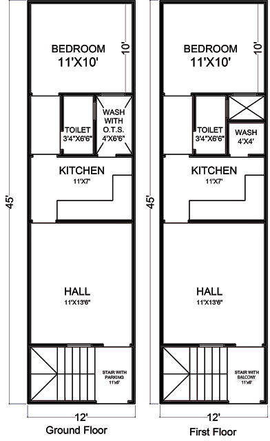 12X45 house with 12X45 3d elevation by nikshail