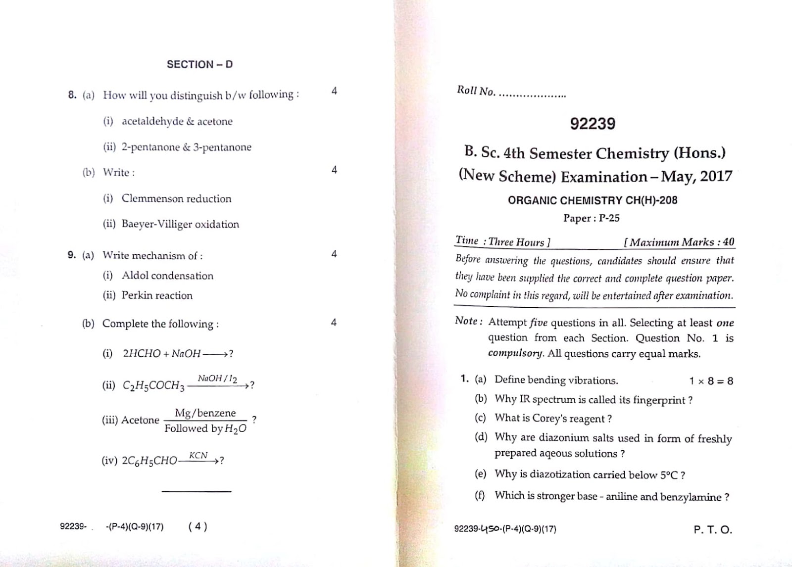shiksha: B.Sc Hons Chemistry 4th sem Exam Paper
