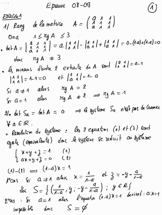 Algèbre 2 : Epreuve 08-09 + Corrigé | SMC