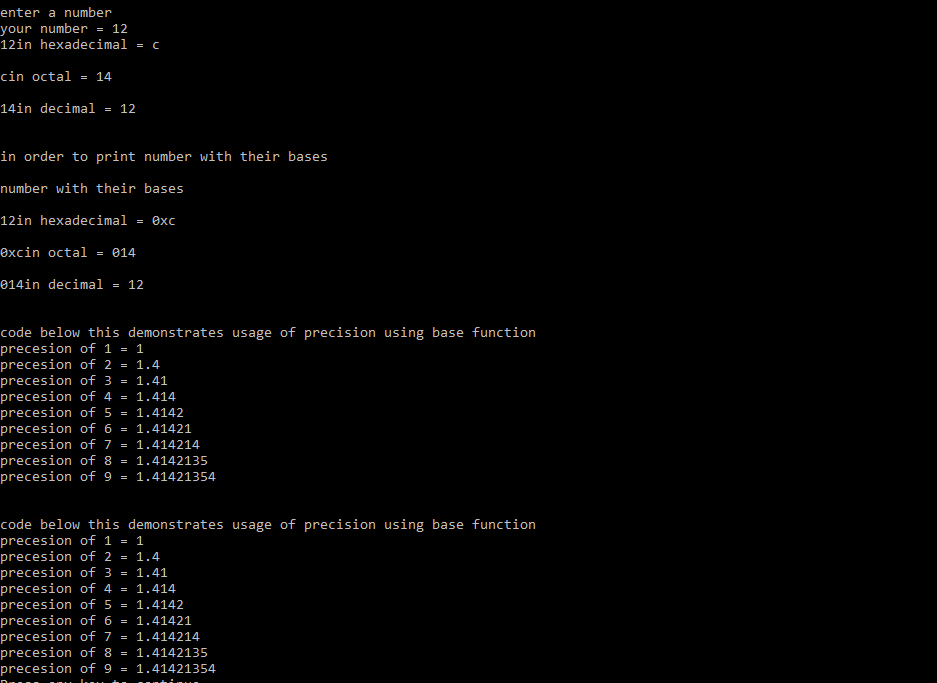 C++ stream manipulators (USE OF SETPRECISION(),CONVERSION FROM DECIMAL ...
