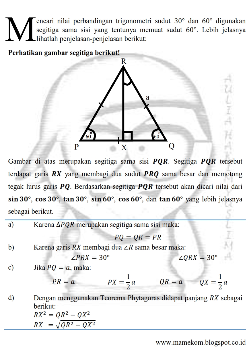Tabel Nilai Perbandingan Trigonometri Sudut Istimewa di Semua Kuadran