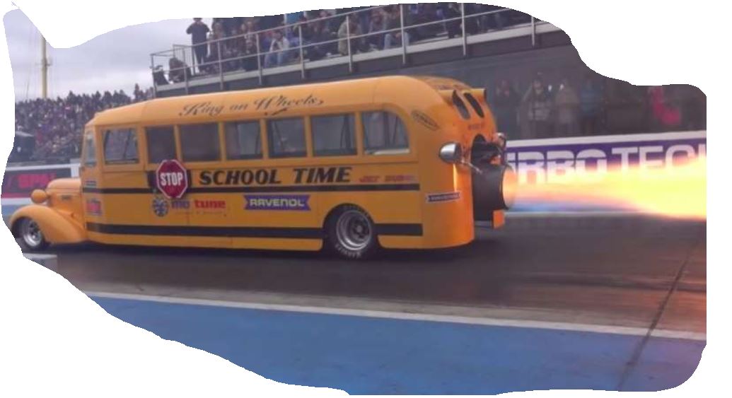 Watch this jet-powered school bus fly down the drag strip