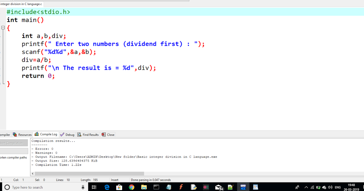 Basic Integer Division In C Language