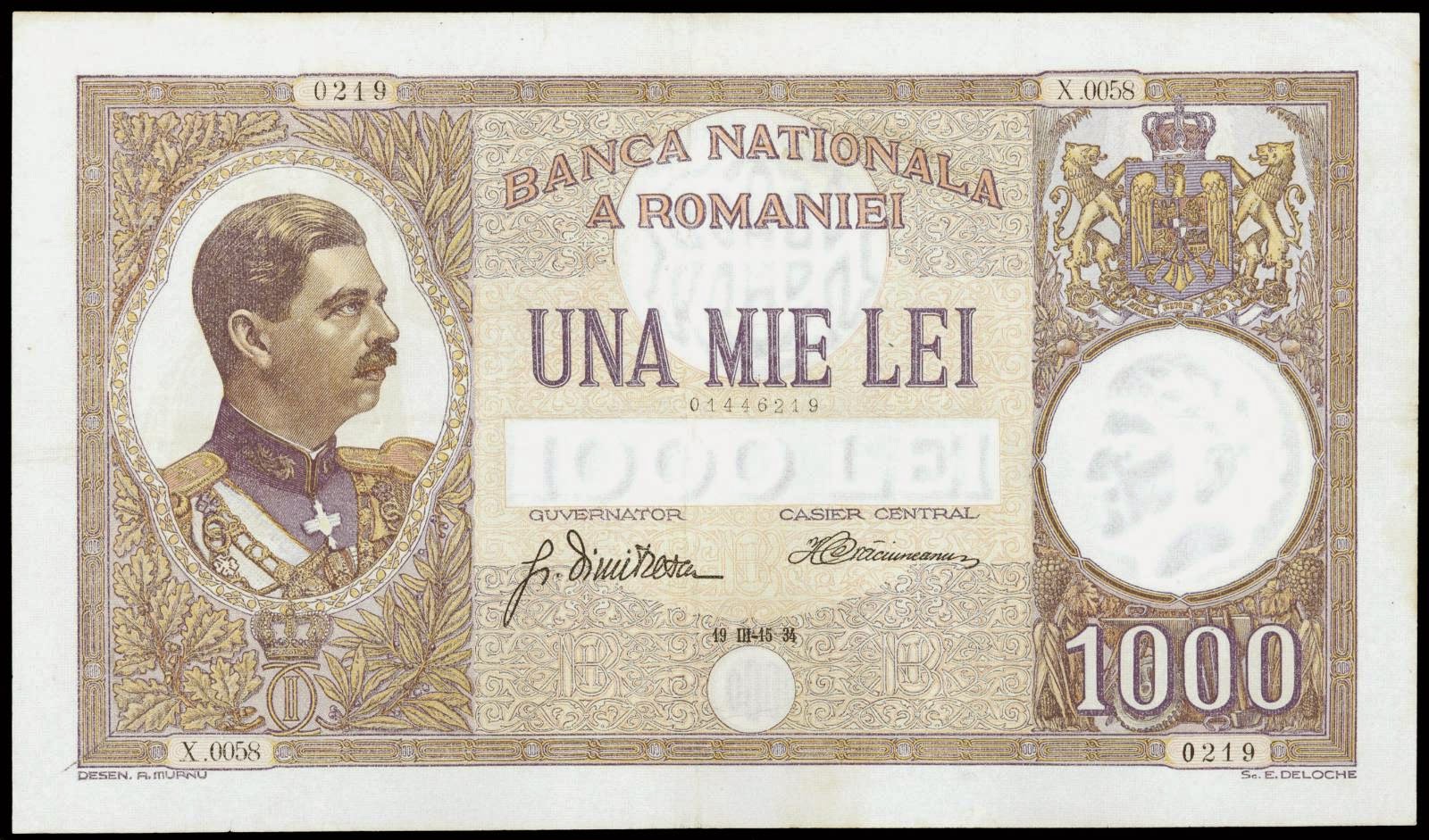 Romanian banknotes 1000 Lei 1934 King Carol II|World Banknotes & Coins ...