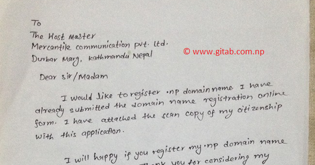 Sample Cover Letter to Register .NP Domain - GITAB » Online Loksewa Test