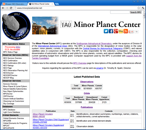 NEO Observation Blog: รู้จักกับ Minor Planet Center (MPC)