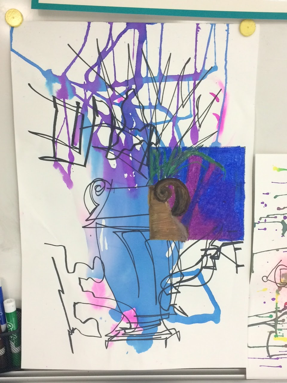 My High School Art Room: Blind Contour Watercolor Abstract Paintings