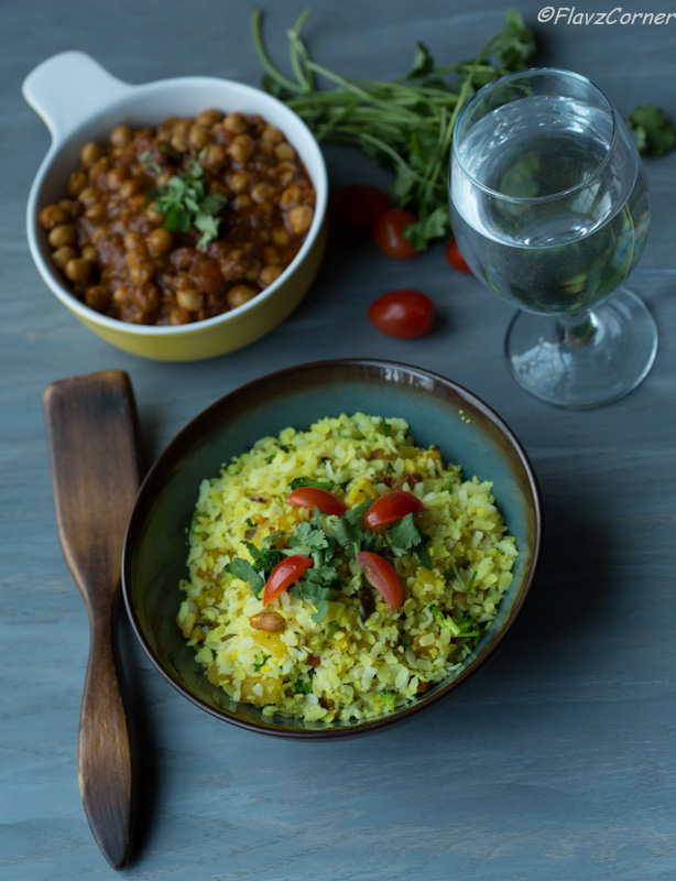 Vegetable Poha With Punjabi Chhole/Vegetable Rice Flakes With Chickpeas ...