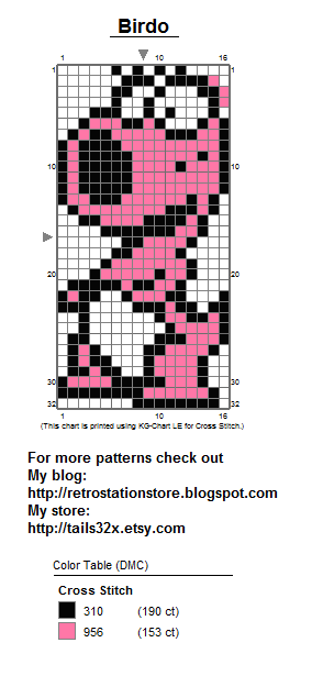 Pixel Stitch: Birdo Pattern for Bead Sprite, Needlepoint and Cross Stitch