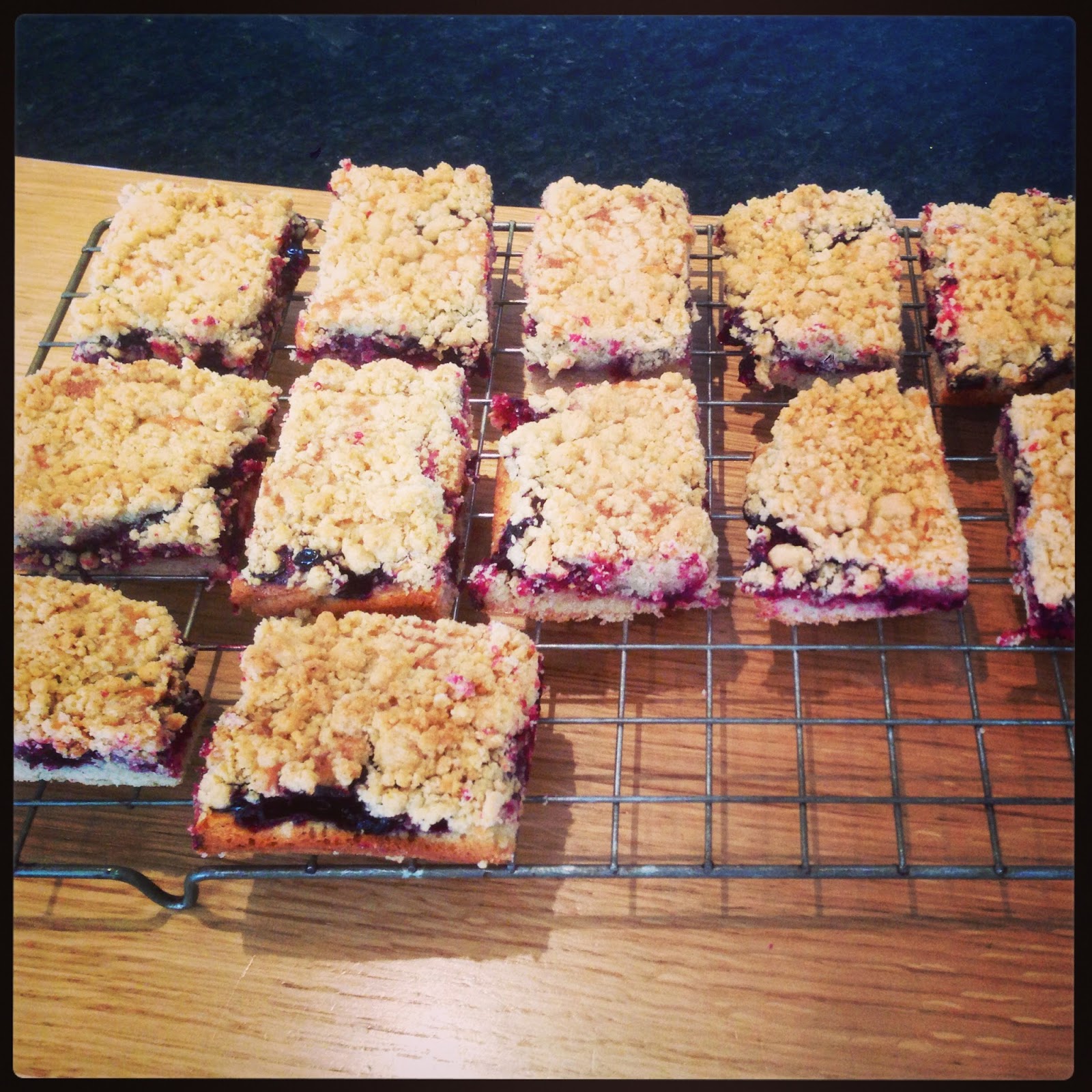 Beautifully British Blackcurrant Cake and Crumble Slices