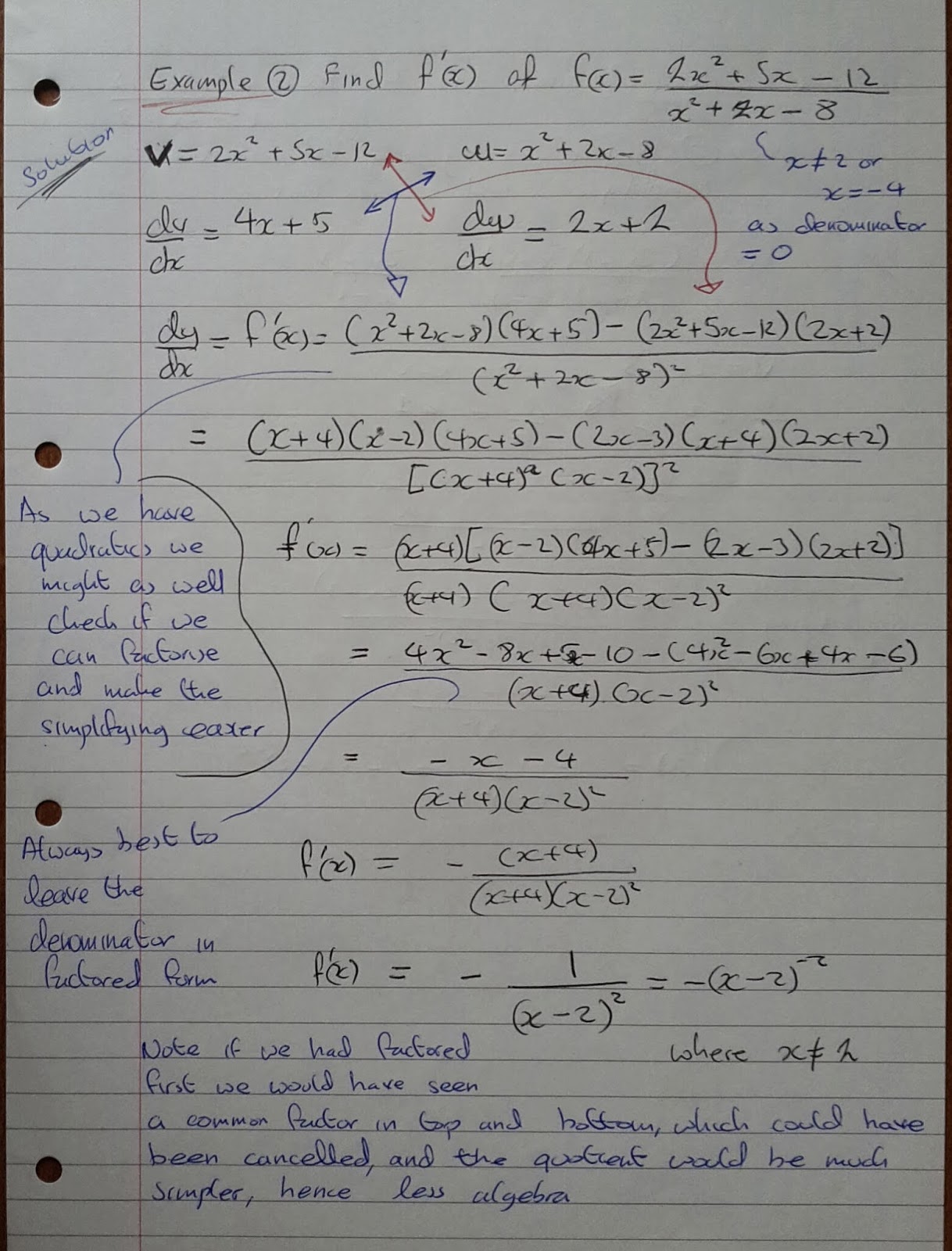 A Level Maths Notes: A2 Differentiation Quotient Rule Part 1