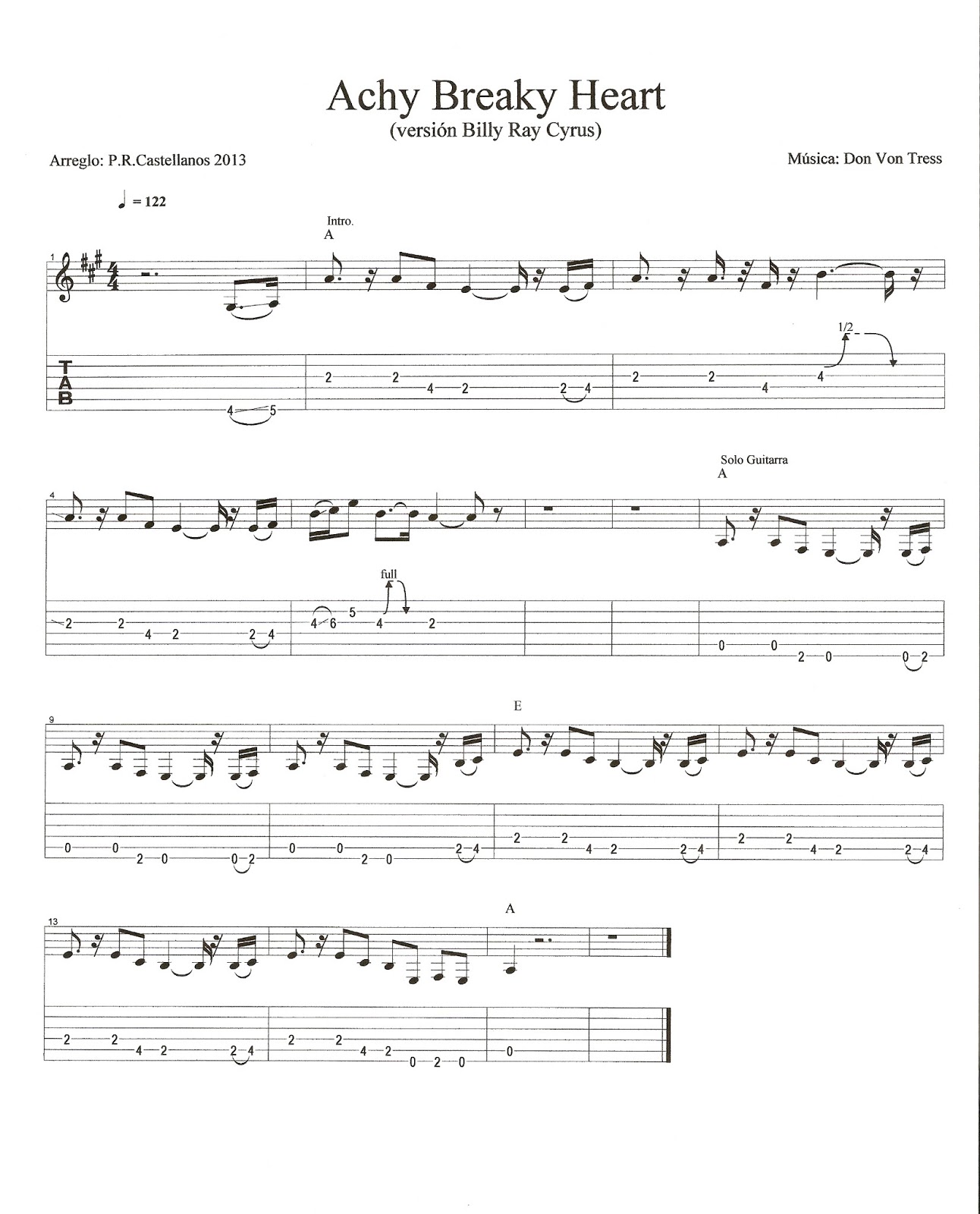 CLASES DE GUITARRA: Achy Breaky Heart ( Guitarra - Intro. y Solo) Nivel ...