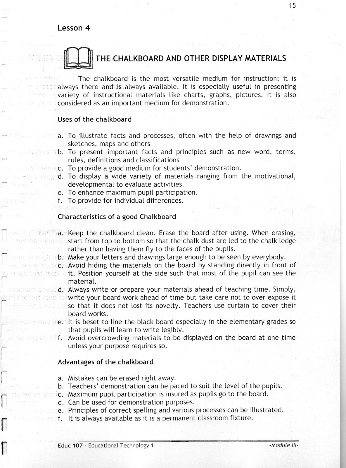 DMMMSU-OUS ED TECH 1: M3 - Lesson 4 - Chalkboard and Other Display ...
