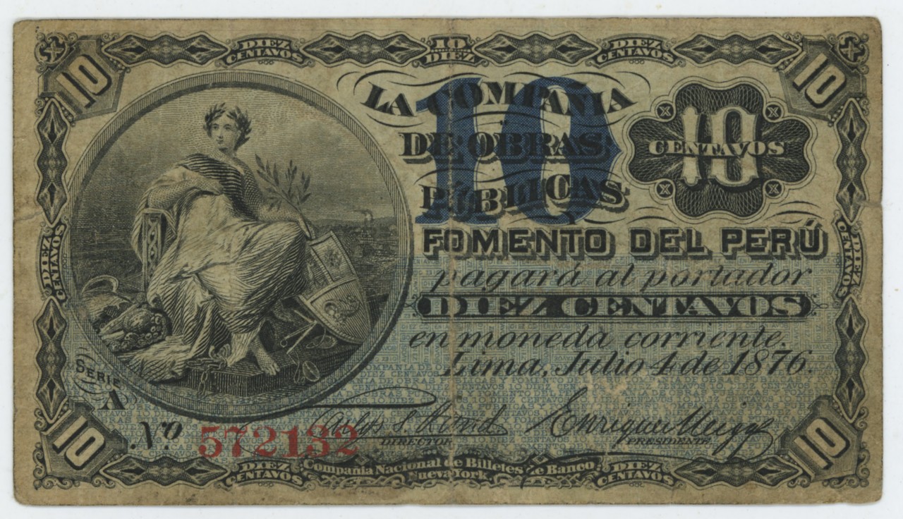 Peru 10 Sentavos Meiggs banknote 1876|World Banknotes & Coins Pictures ...