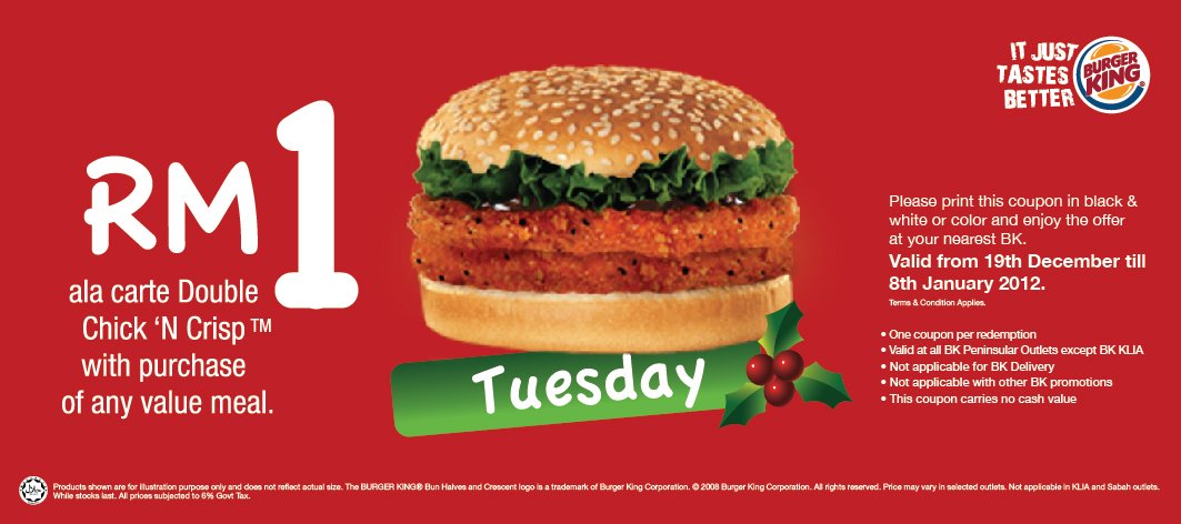 Burger King: RM1 Burger for everyday: Monday - Sunday voucher updated ...