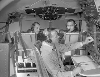 C R Smith Museum: The Flight Engineer was very busy on the Boeing 707-300.
