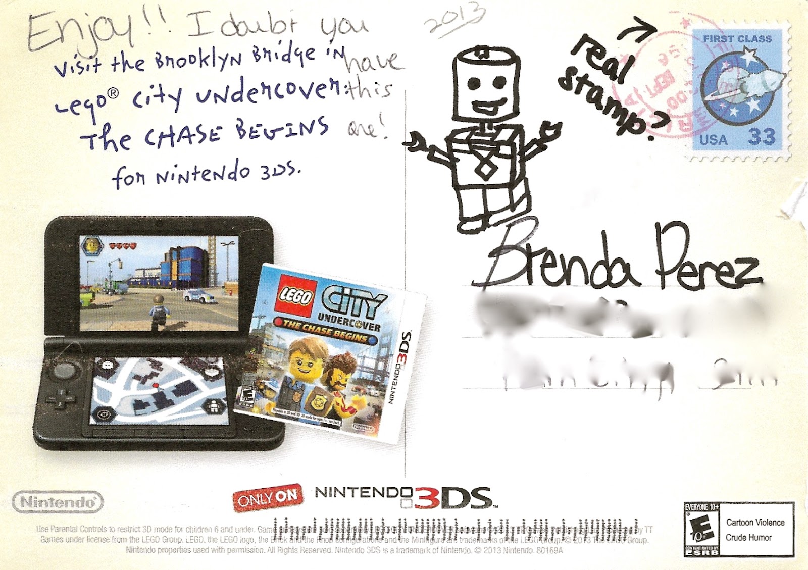 My Favorite Postcards: LEGO City Nintendo Video Game, Advertising Postcard