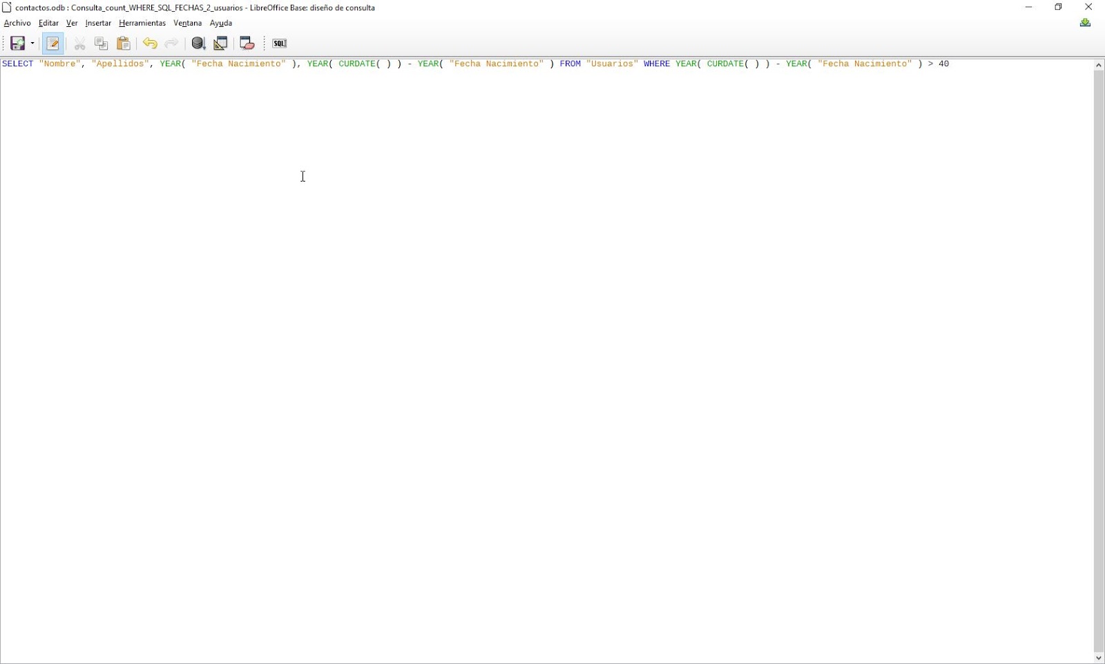 cuantos años tienes con SQL en LibreOffice Base (XII) | Aplicaciones de ...