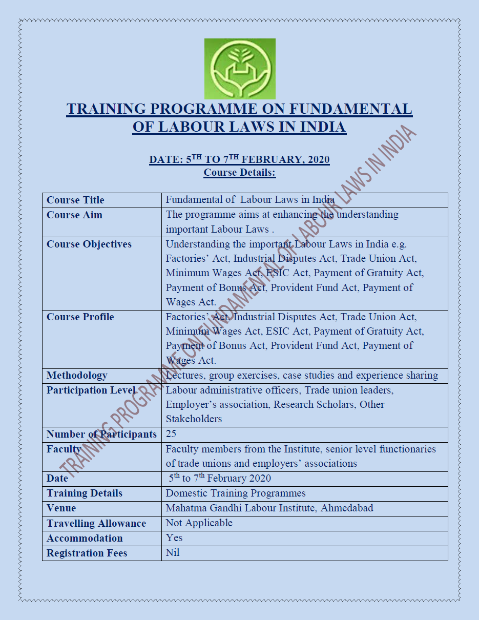 The Social Science Informer: Programme on Fundamental of Labour Laws in ...