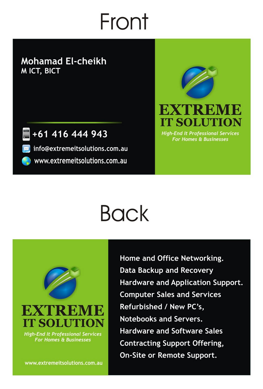 Print Web Design: Extreme IT Solutions Business Cards Design