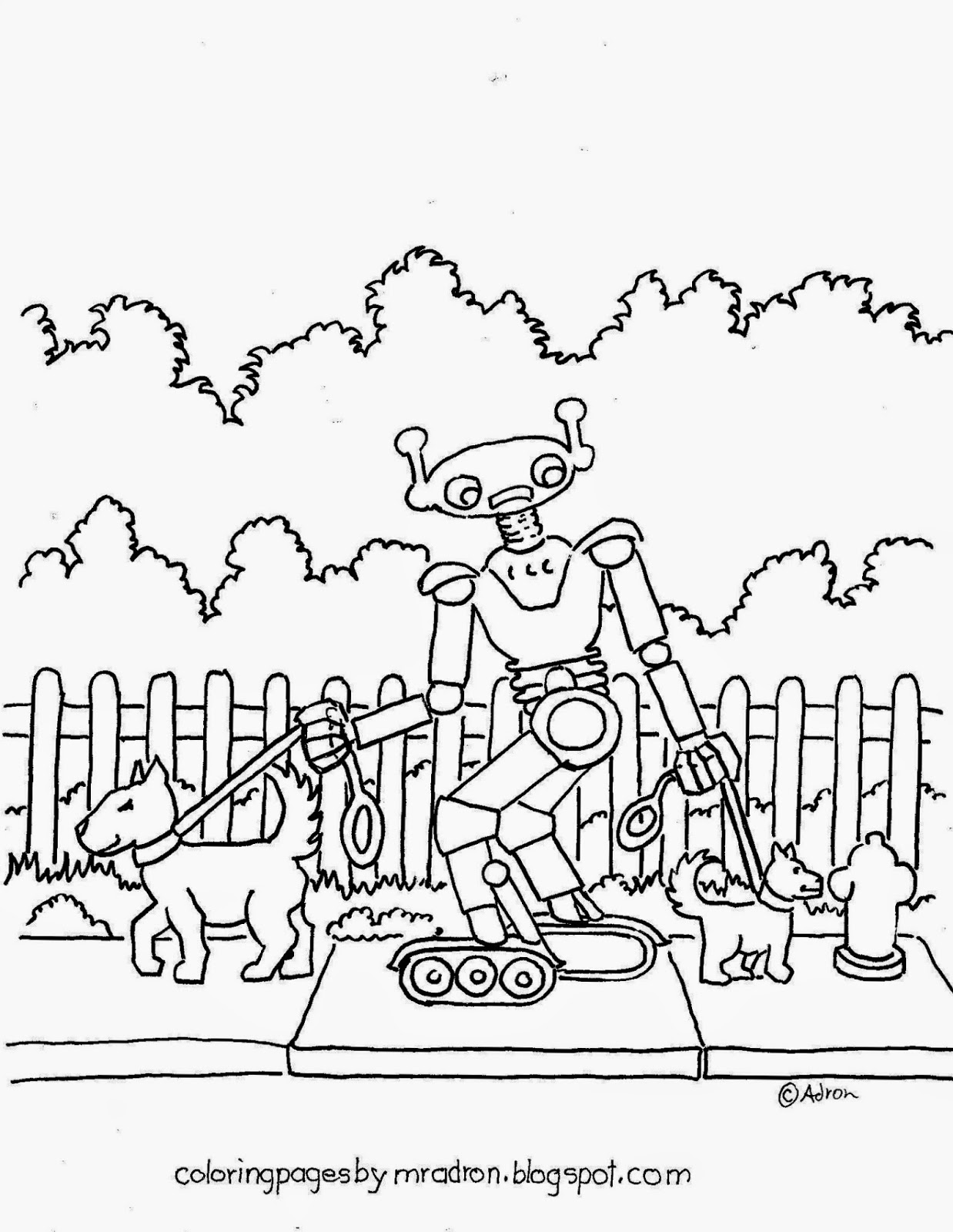 Coloring Pages for Kids by Mr. Adron: Robot Walks The Dogs, Printable ...
