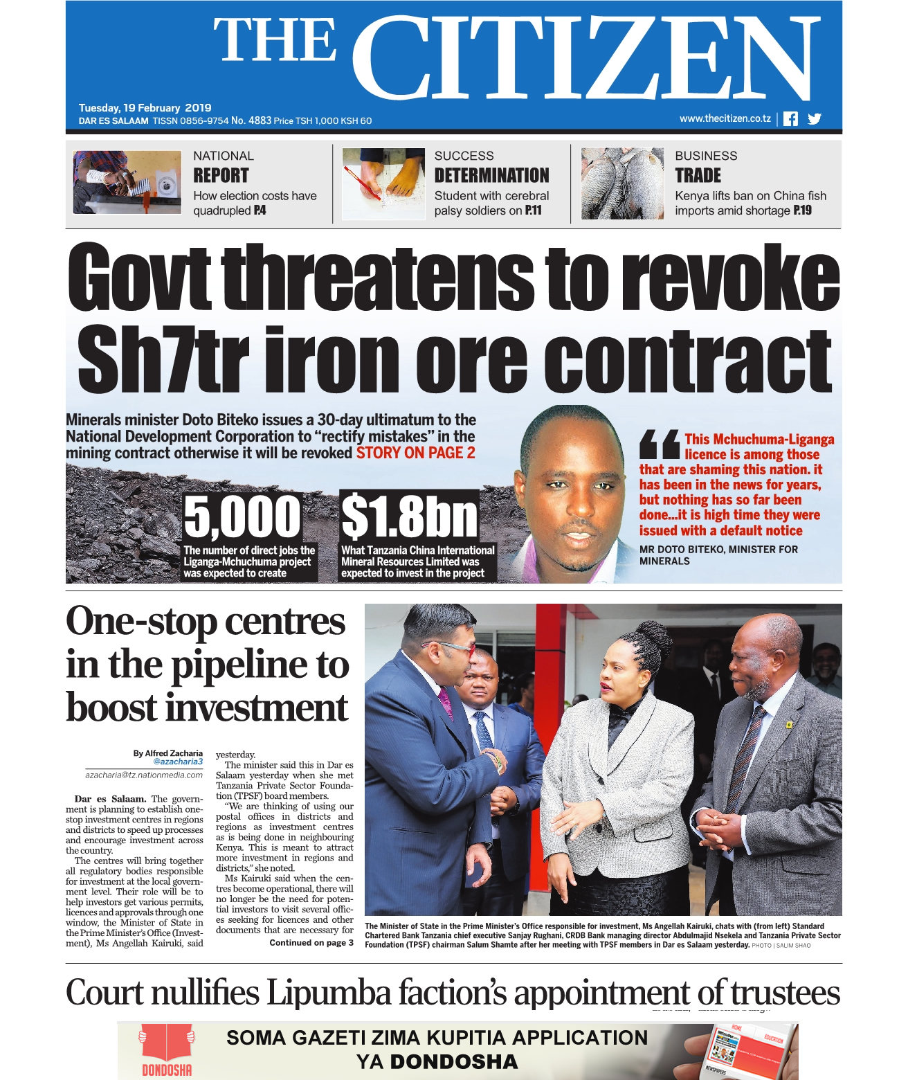 Tanzanian Today's Newspapers MAGAZETI YA LEO Tuesday 19th February ...