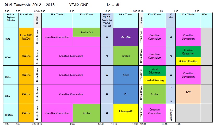 GEMSRDS Year 1 Blog: Timetables