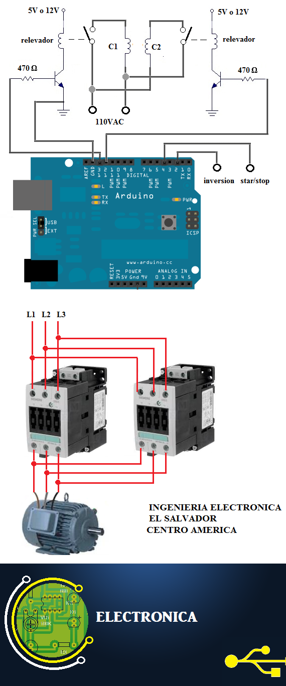 ELECTRONICA INGENIERIA: INVERSION DE GIRO MOTOR TRIFASICO CON ARDUINO