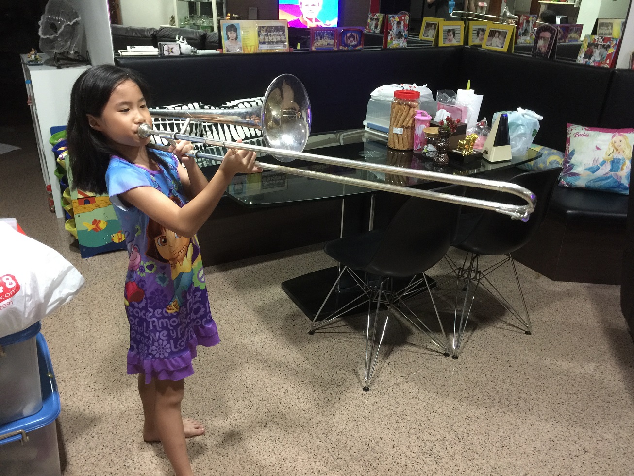 My Little Princess and Prince: 30 Jul 2015 - Playing the trombone