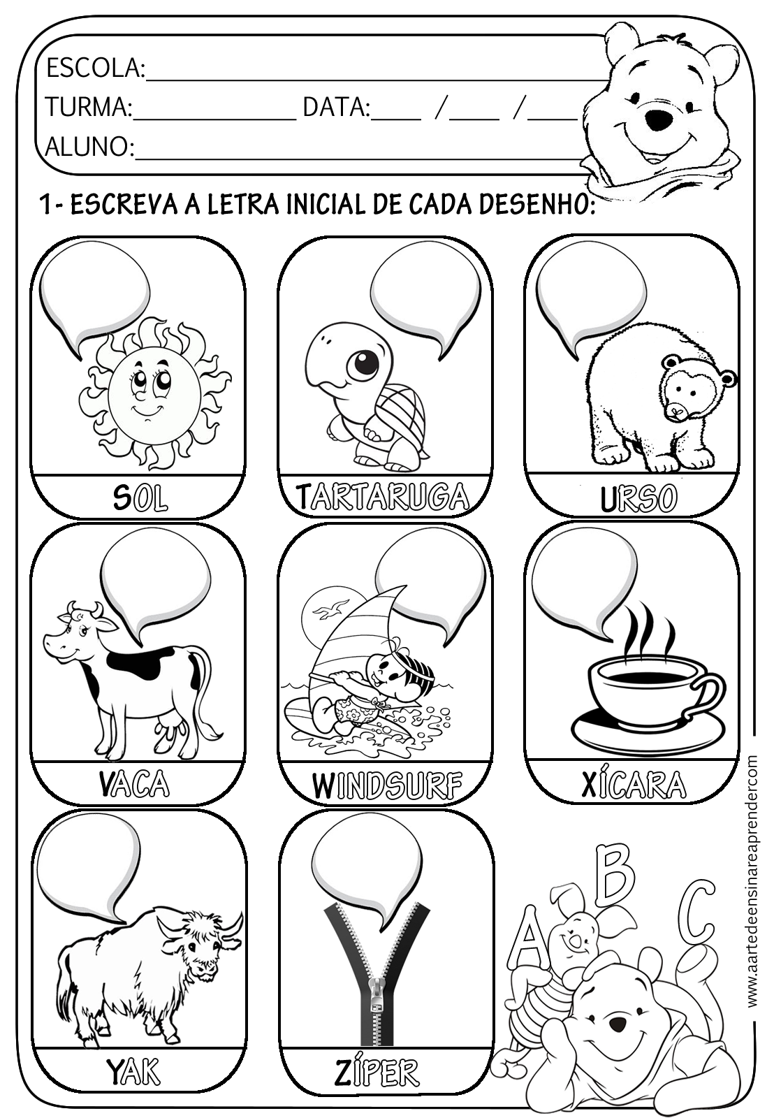 Atividade pronta - Alfabeto - Letra inicial - Diy Artes e Mimos