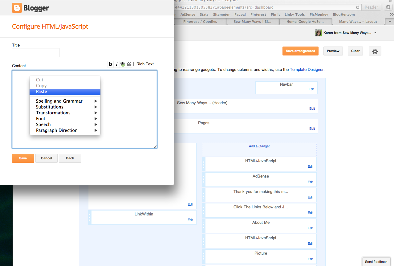 Sew Many Ways...: How To Add A Follow Me Pinterest Button...