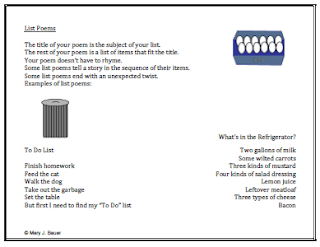 Artistry of Education: Poetry Printable #3 -- List Poems